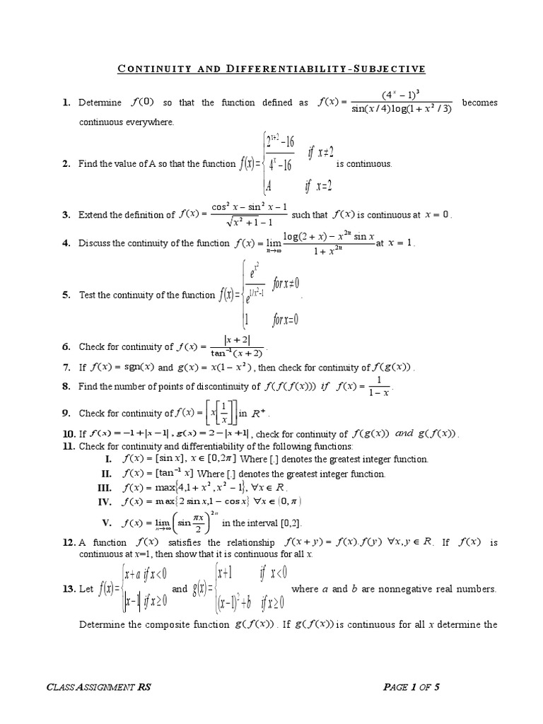 Calculus Continuity Exercises | PDF | Continuous Function | Function (Mathematics)