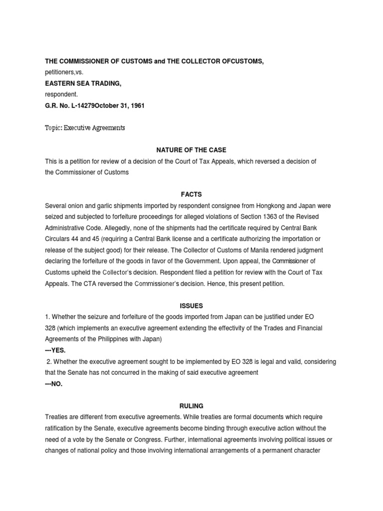 The Commissioner of Customs and The Collector Ofcustoms | PDF | Treaty ...