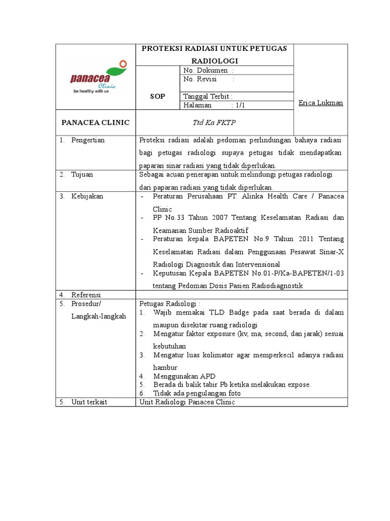3.3.2.1 SOP Proteksi Radiasi Untuk Petugas | PDF | Sains & Matematika