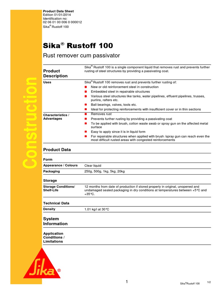 Sika Rustoff 100-Rust Remover | PDF | Rust | Corrosion