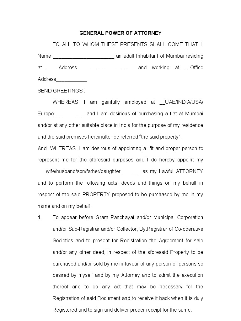 General Power of Attorney Format | PDF | Power Of Attorney | Lawsuit