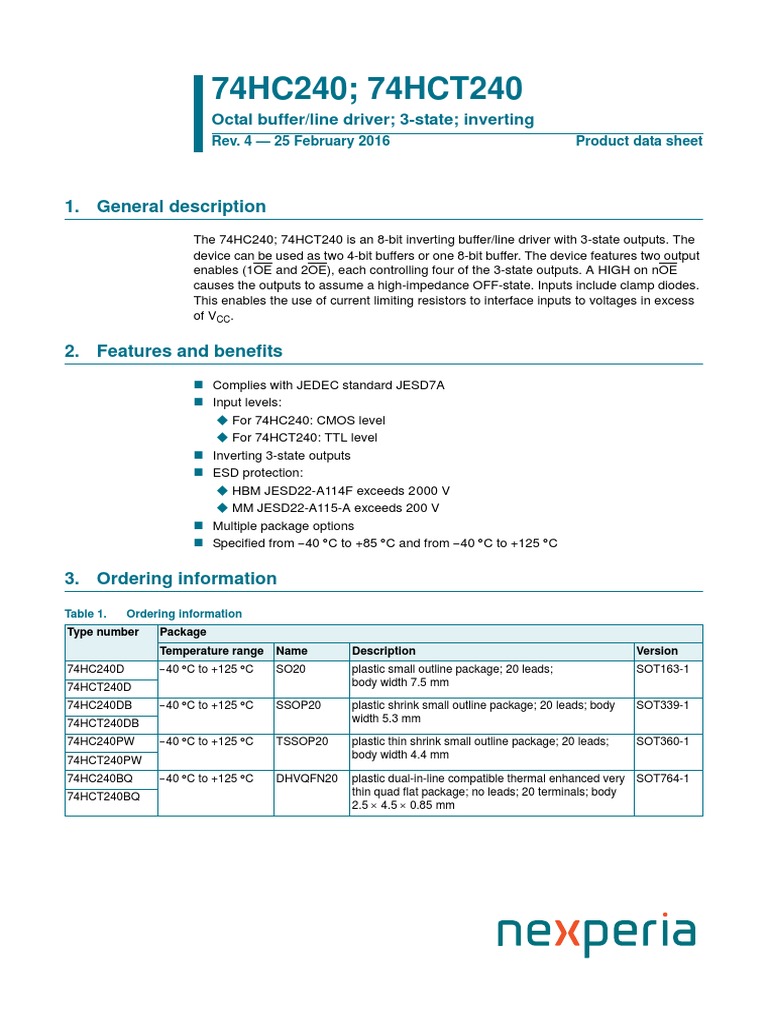 74HC240 74HCT240: 1. General Description | PDF | Electrical Engineering ...