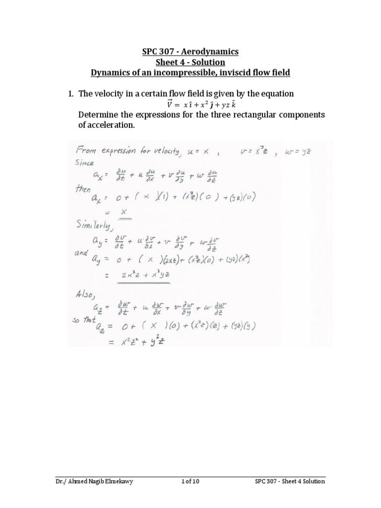 SPC 307 Sheet-4 Solution | PDF | Fluid Dynamics | Deformation (Mechanics)