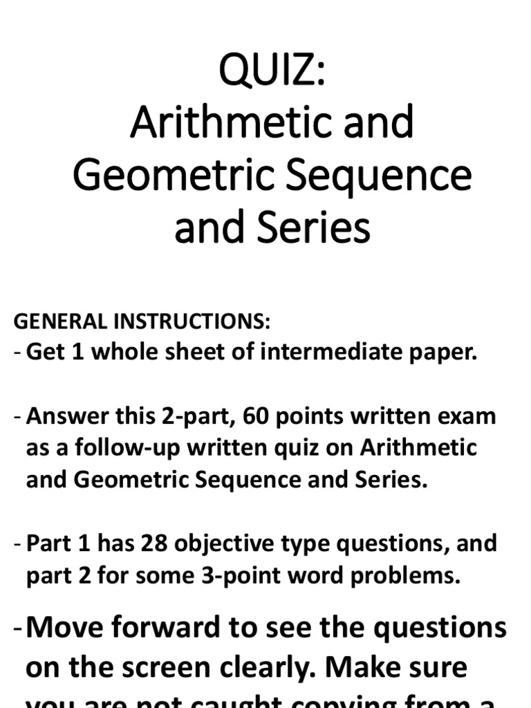 Arithmetic & Geometric Sequences Quiz | PDF | Mathematical Analysis ...