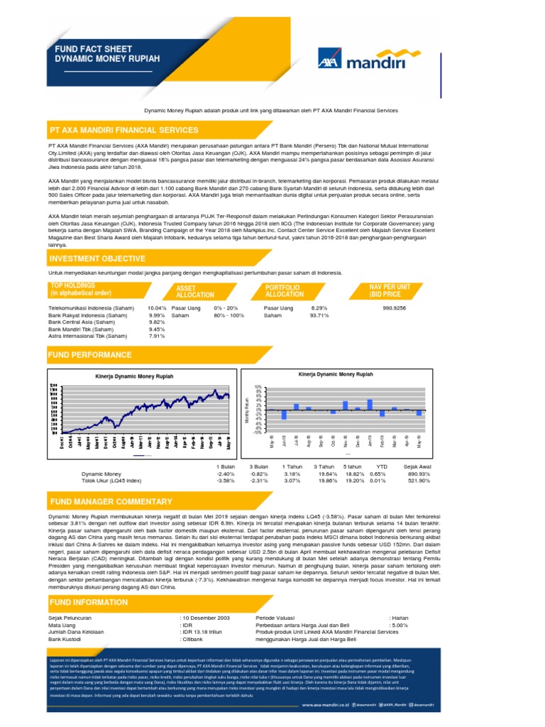 2019 5 Fund Performance Report AXA MFS Dynamic Money | PDF