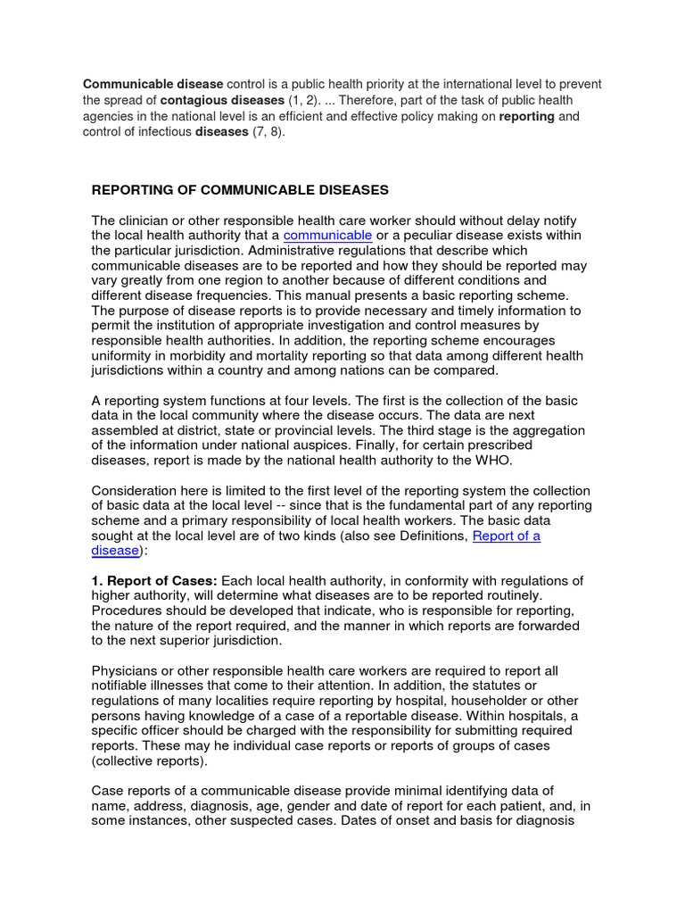 Reporting of Communicable Diseases | PDF | Public Health | Infection