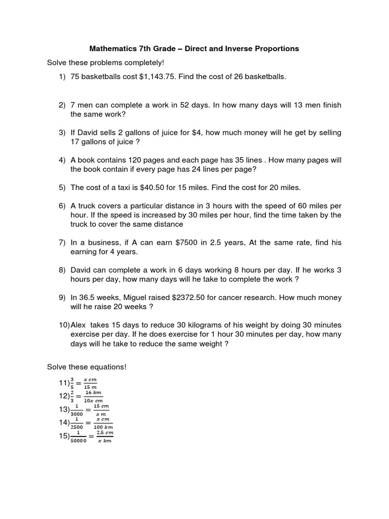 Direct and Inverse Proportion | PDF