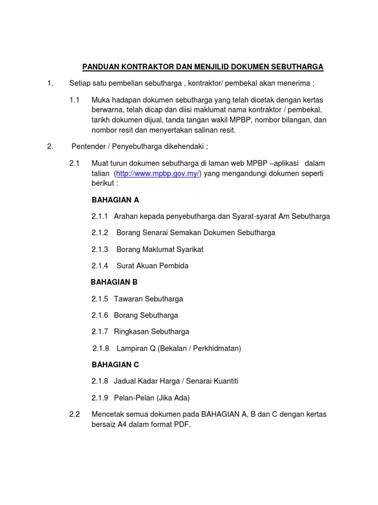 Panduan Kontraktor Dan Menjilid Dokumen Sebutharga | PDF