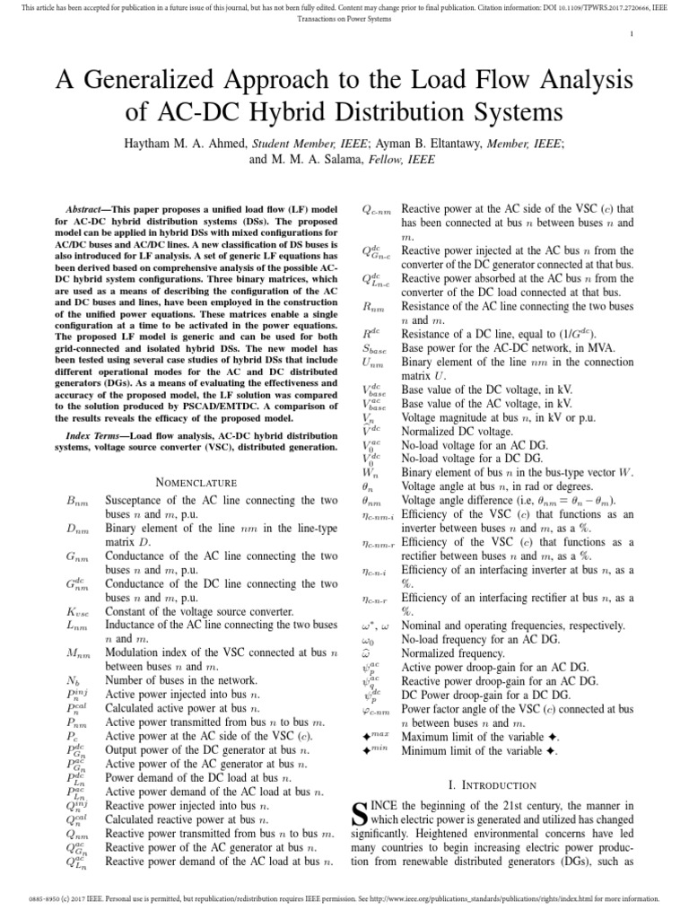 A Unified Load Flow Model for AC-DC Hybrid Distribution Systems | PDF ...