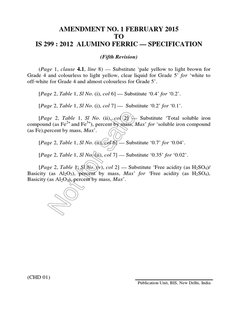 Alumino Ferric Spec Update | PDF