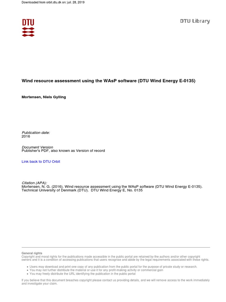 Wind Resource Assessment Using The WAsP Software DTU Wind Energy E 0135 ...