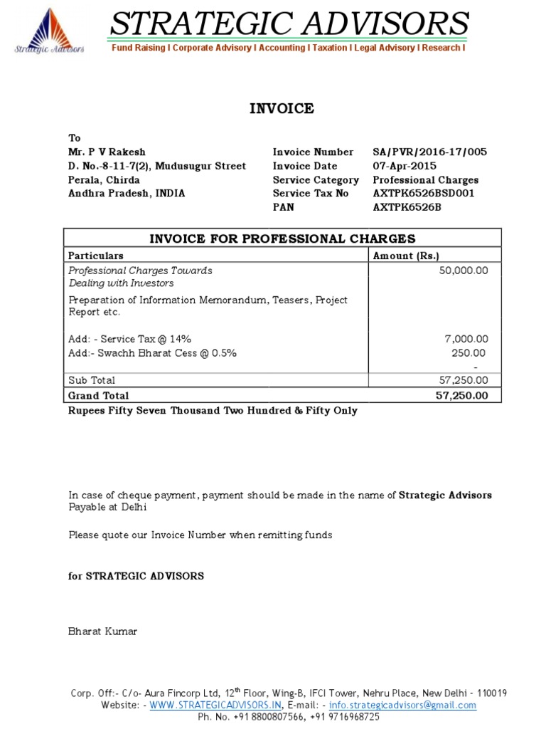 Invoice: Invoice For Professional Charges | PDF