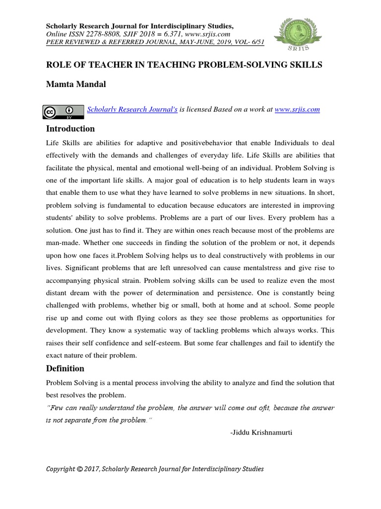 Role of Teacher in Teaching Problem-Solving Skills | PDF | Pedagogy ...