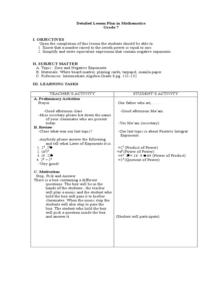 Detailed Lesson Plan in Mathematics | PDF | Fraction (Mathematics ...