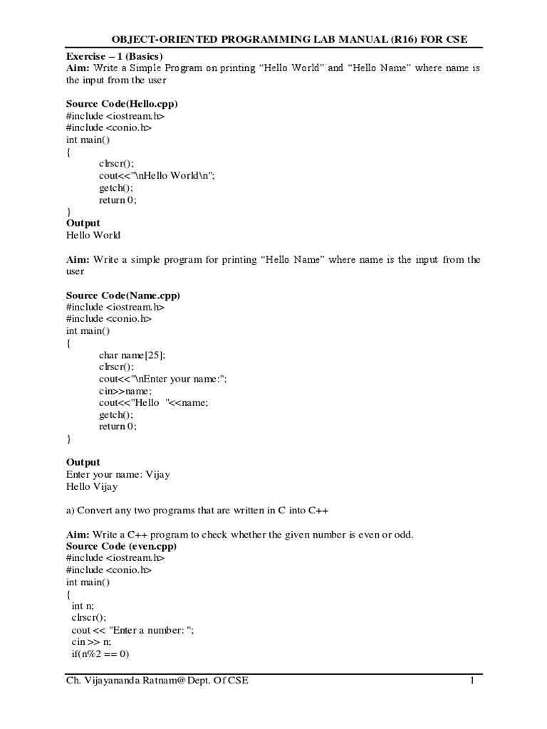 Object-Oriented Programming Lab Manual R | Download Free PDF | Method (Computer Programming ...