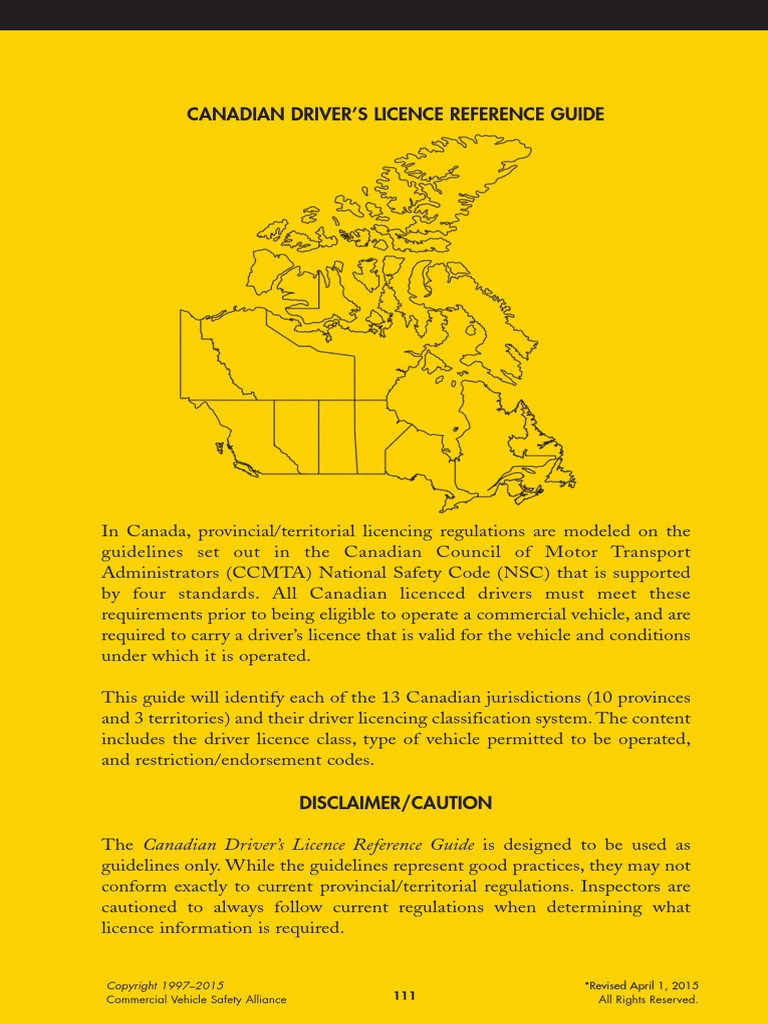 Canadian Driver's Licence Reference Guide Revised 2019 PDF | PDF | Semi ...