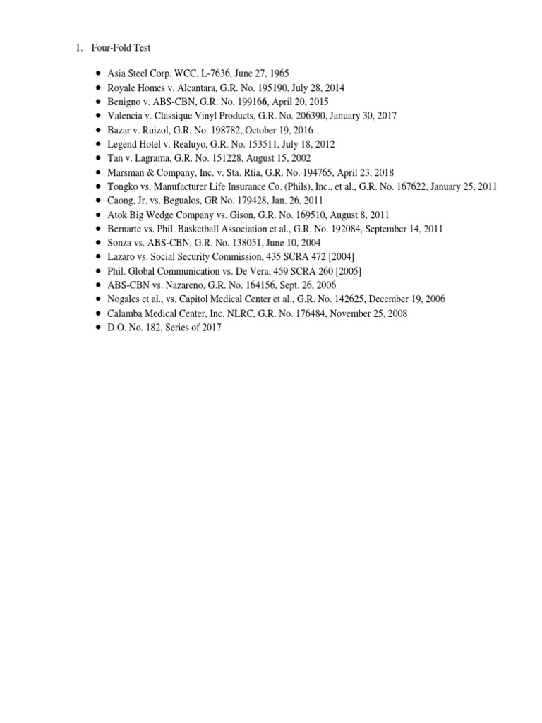 Four Fold Test Cases | PDF | Independent Contractor | Employment