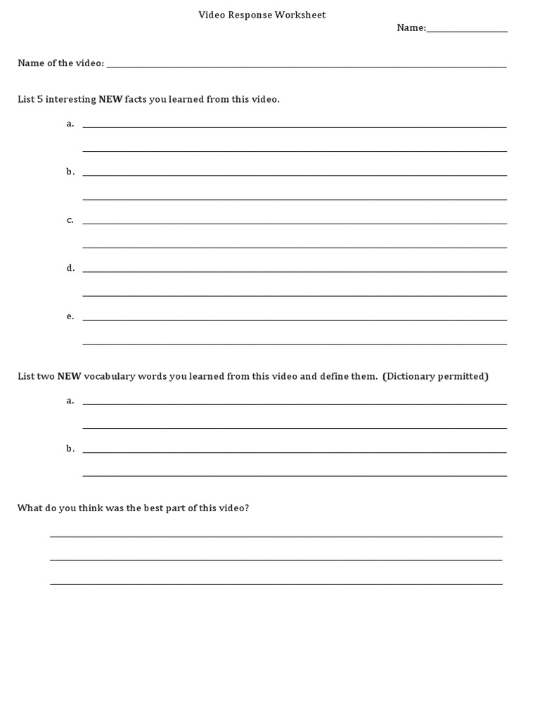 Video Response Worksheet for Consumers | PDF