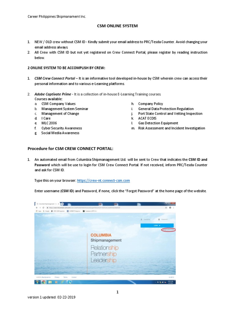 CSM Crew Portal Manual | PDF | Password | Educational Technology