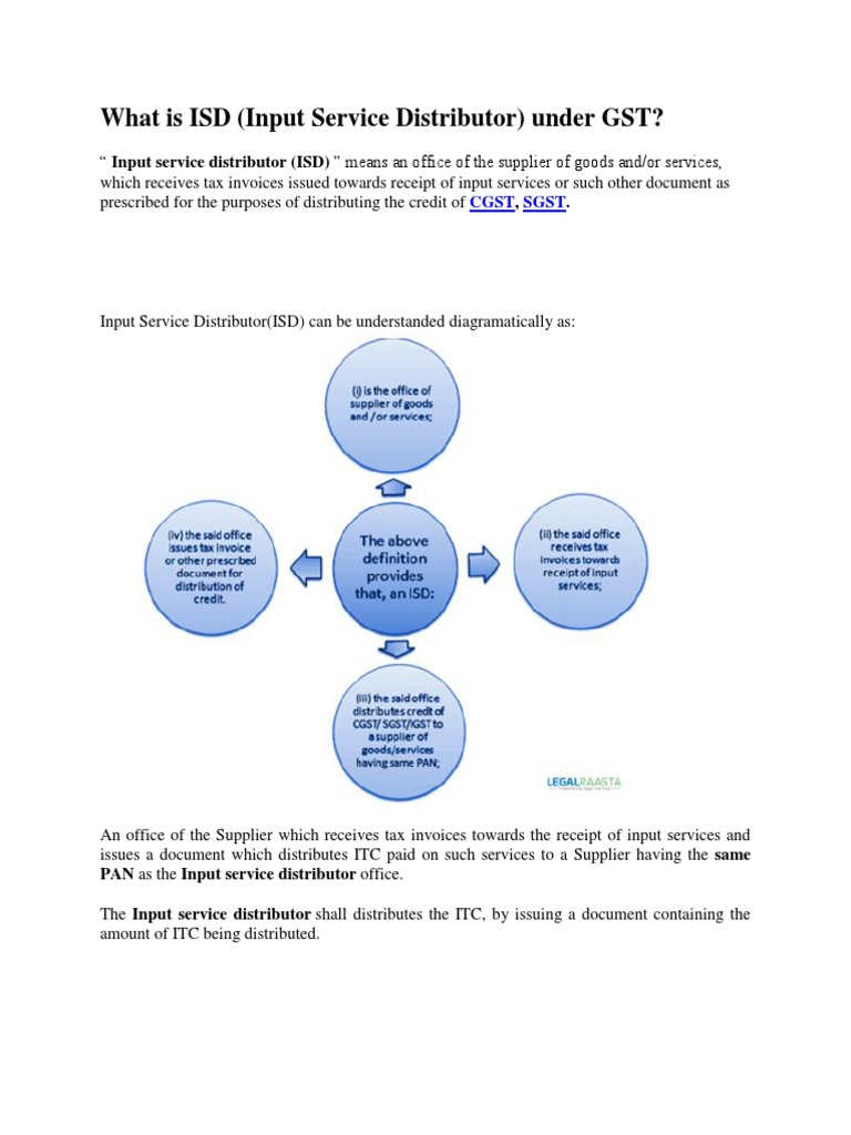 What Is ISD (Input Service Distributor) Under GST?: CGST SGST | PDF