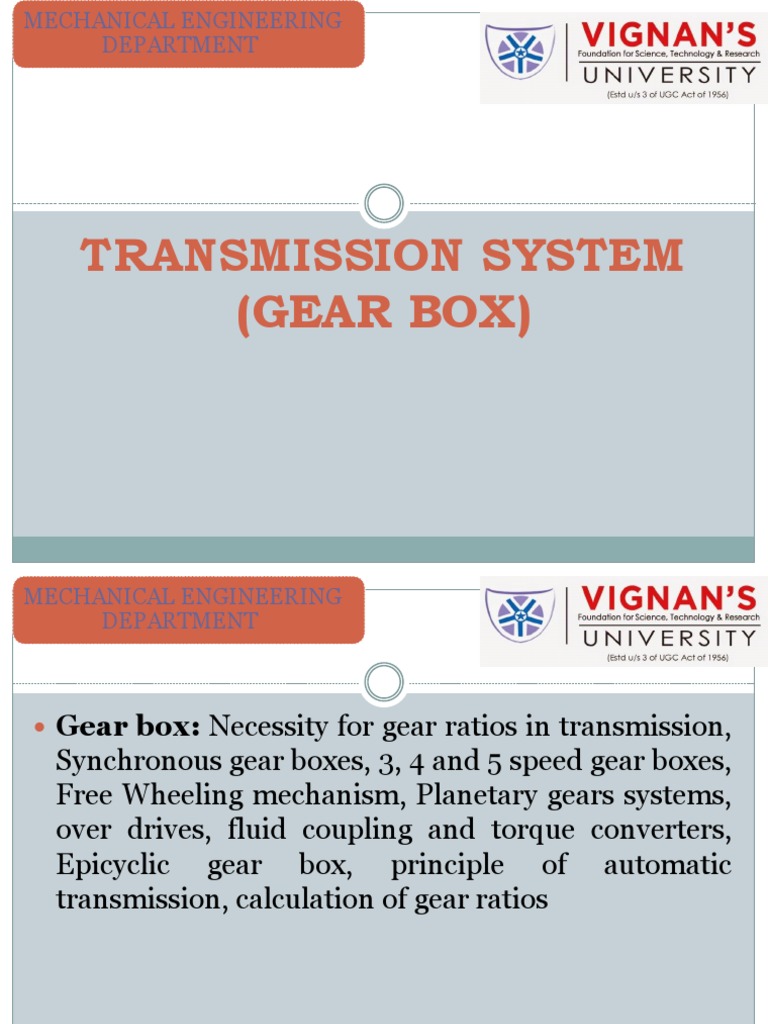 Transmission System (Gear Box) | PDF | Transmission (Mechanics ...