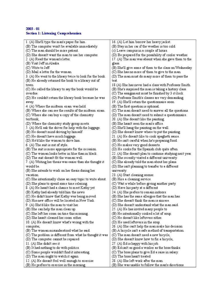 2003 - 01 Listening Comprehension Section 1 | PDF | Violin | String ...