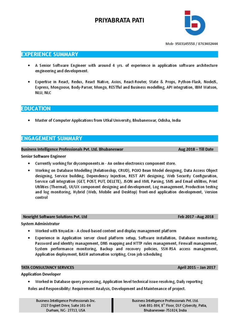 Priyabrata Pati: Experience Summary | PDF | Cloud Computing | Databases