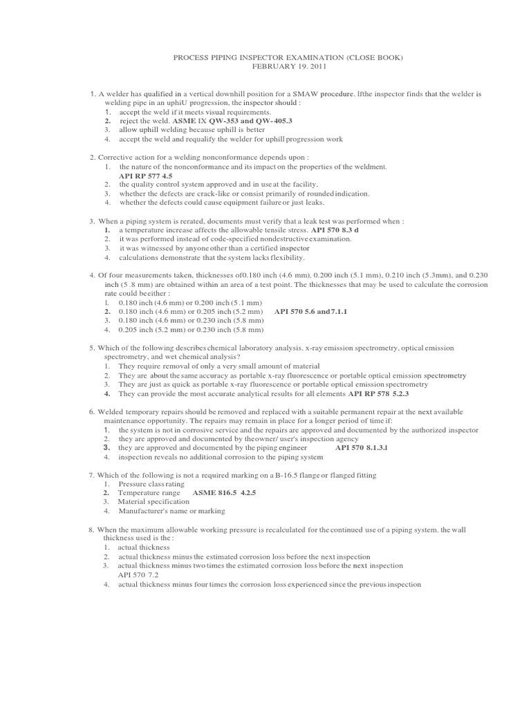 Closed & Open API 570 Exam | Download Free PDF | Pipe (Fluid Conveyance ...