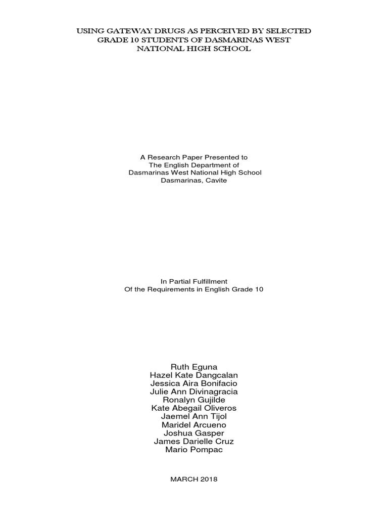 Gateway Drugs: Insights from Grade 10 Students | PDF | Adolescence ...