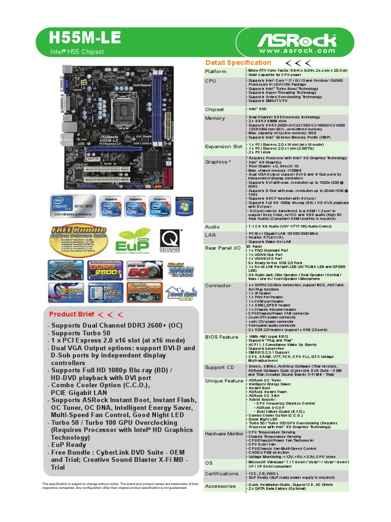 H55M Le | Download Free PDF | Bios | Booting