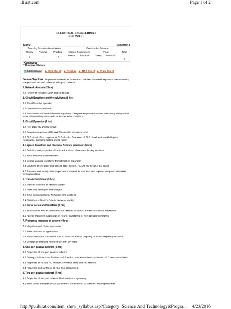 Electrical Engineering II | PDF | Laplace Transform | Electrical Network