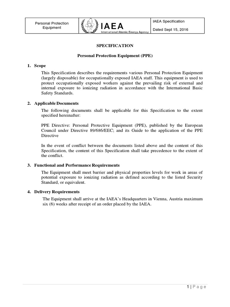 6 - PPE Specifications PDF | PDF | Personal Protective Equipment | Nature