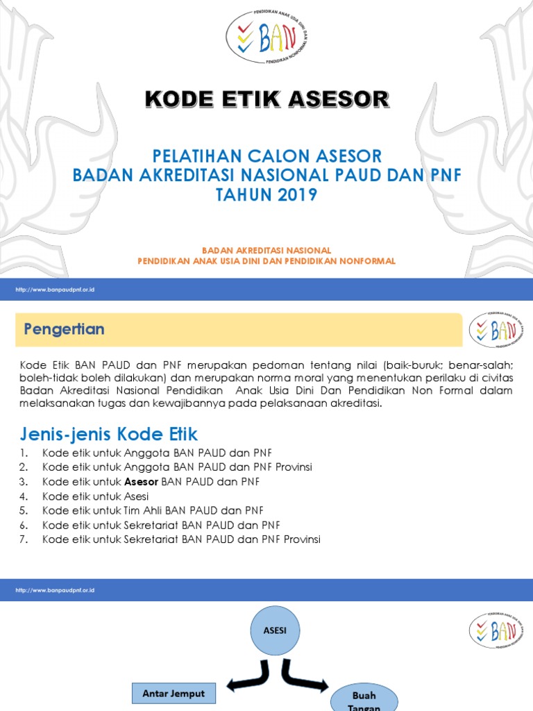 Paparan Kode Etik Asesor BAN PAUD Dan PNF - PCA 2019 | PDF