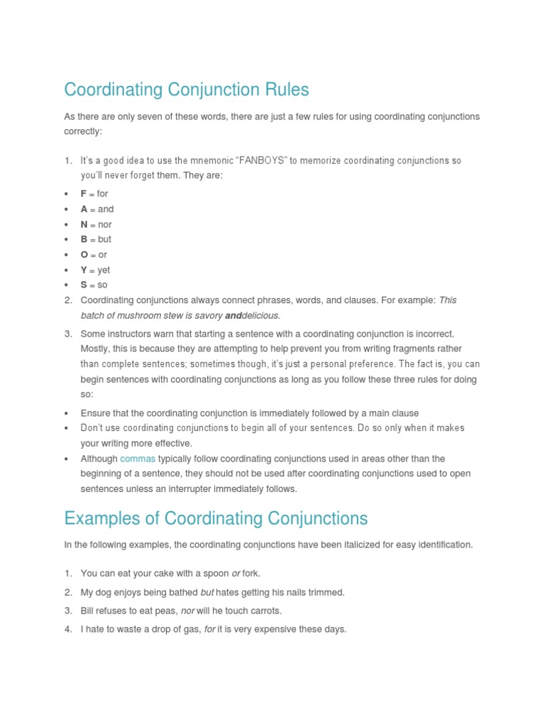 Coordinating Conjunction Rules | PDF | Comma | Sentence (Linguistics)