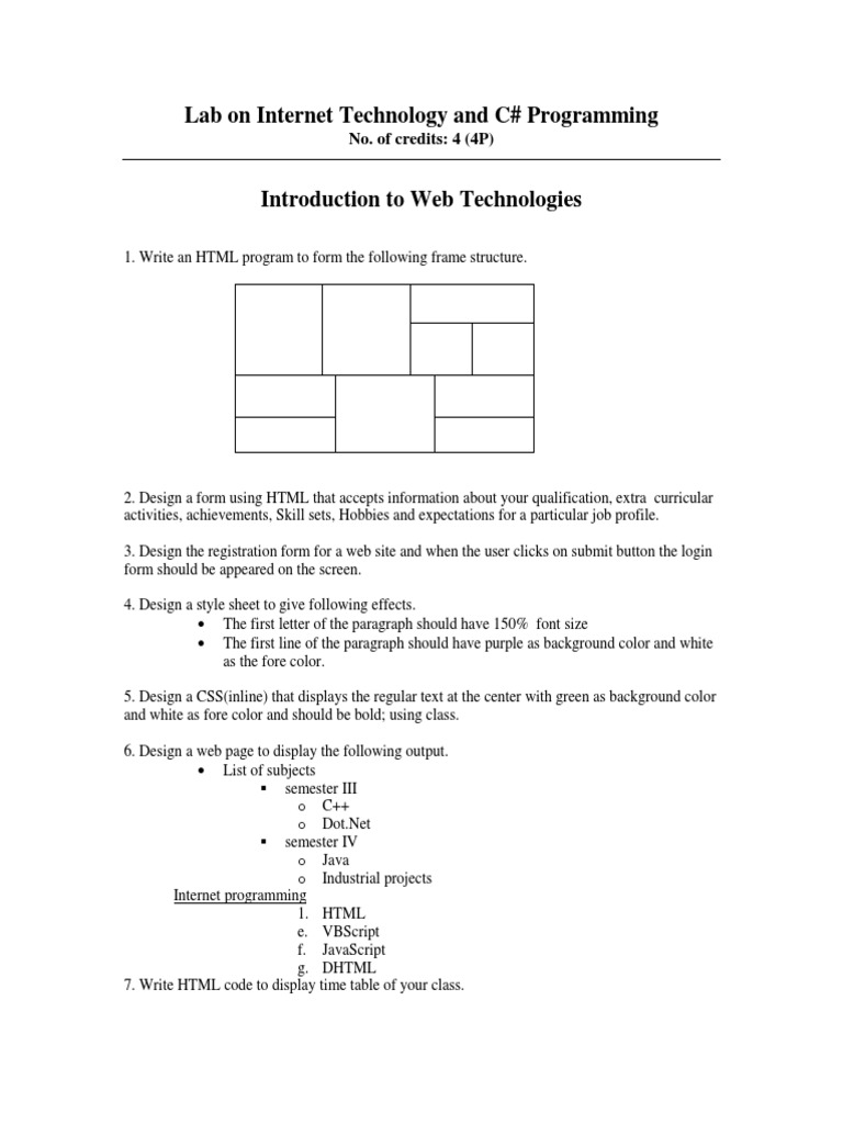 505 Lab On Internet Technologya And C Programming Pdf C Programming Language C Sharp