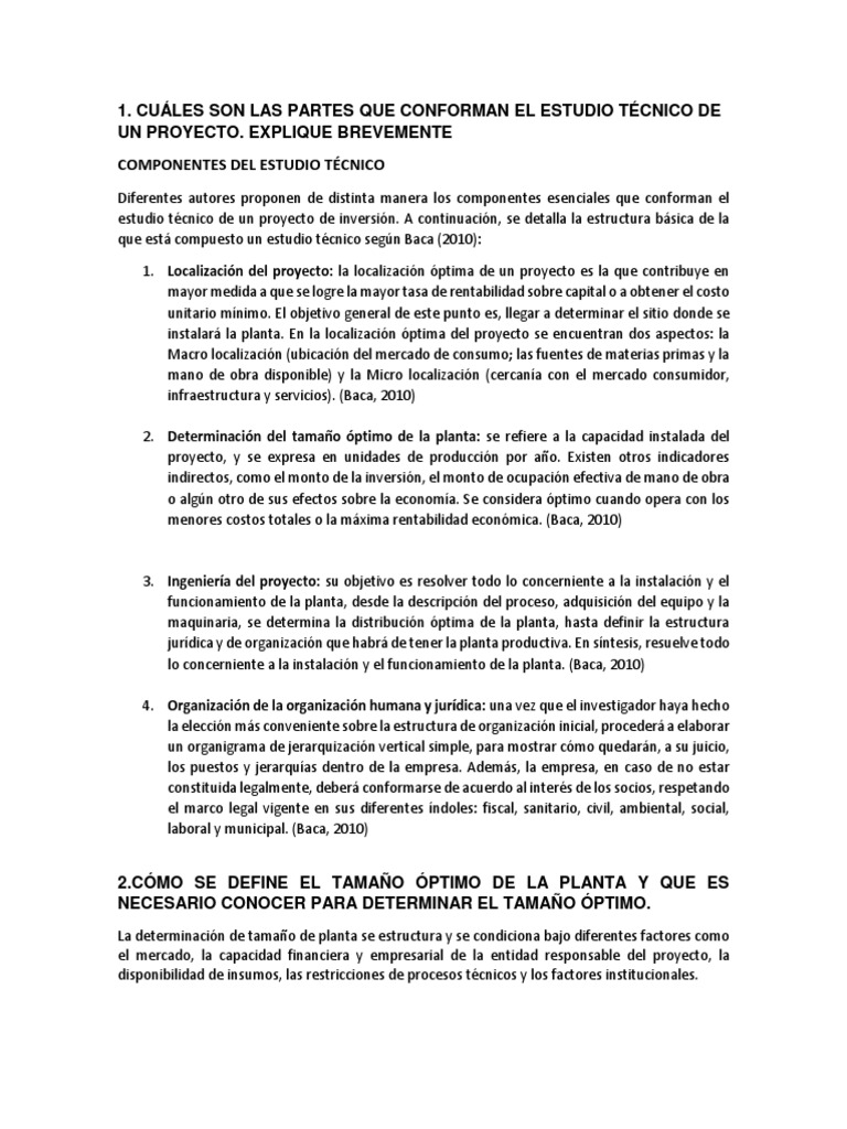 Cuáles Son Las Partes Que Conforman El Estudio Técnico de Un Proyecto ...