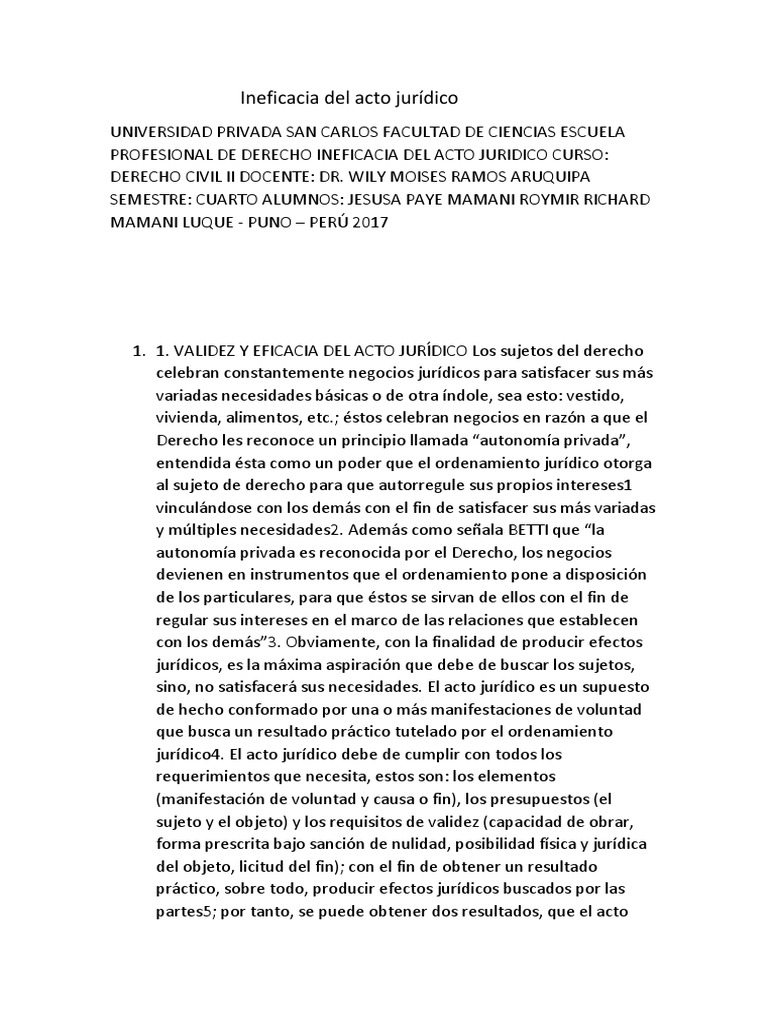 Ineficacia Del Acto Jurídico | PDF | Instrumento jurídico | Nulo (ley)