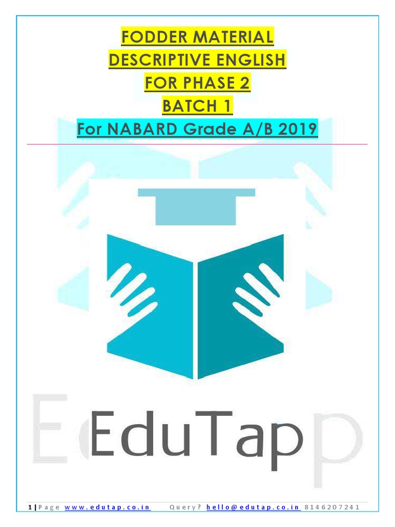 Fodder Material Descriptive English For Phase 2 Batch 1 For NABARD Grade A/B 2019 | PDF ...