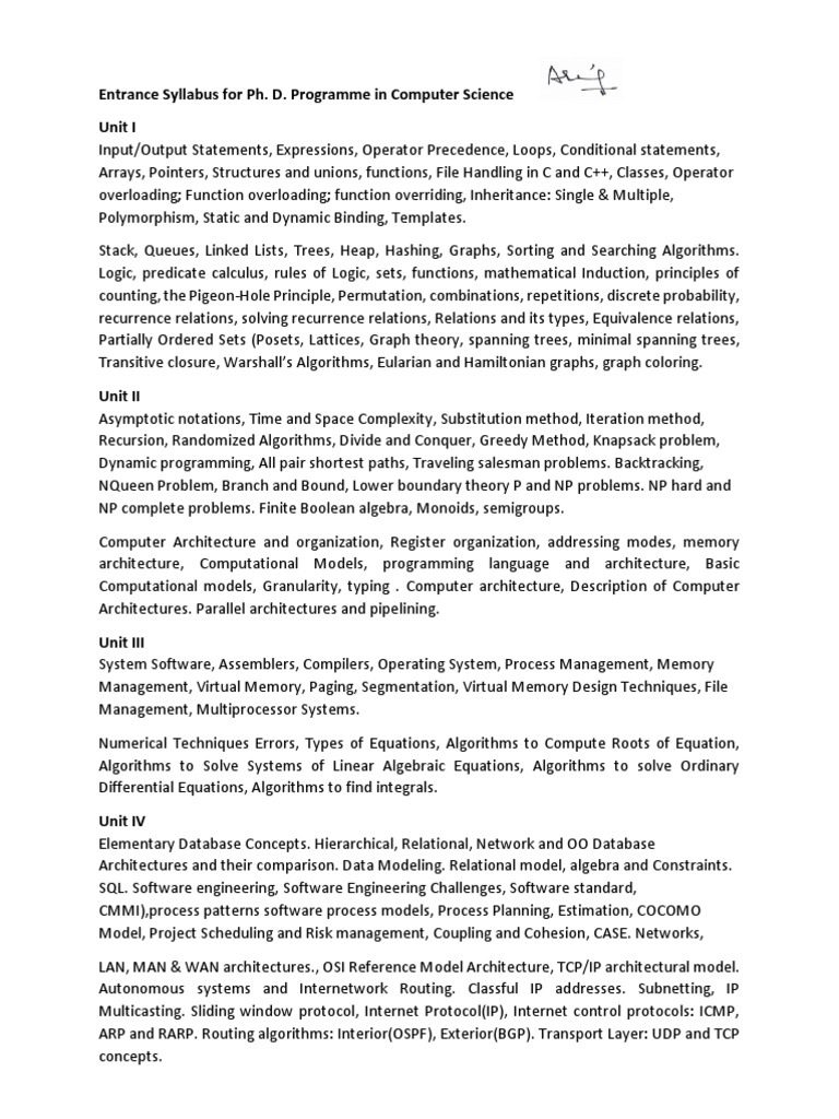 Ku CS M.phil Syllabus | PDF | Internet Protocol Suite | Algorithms