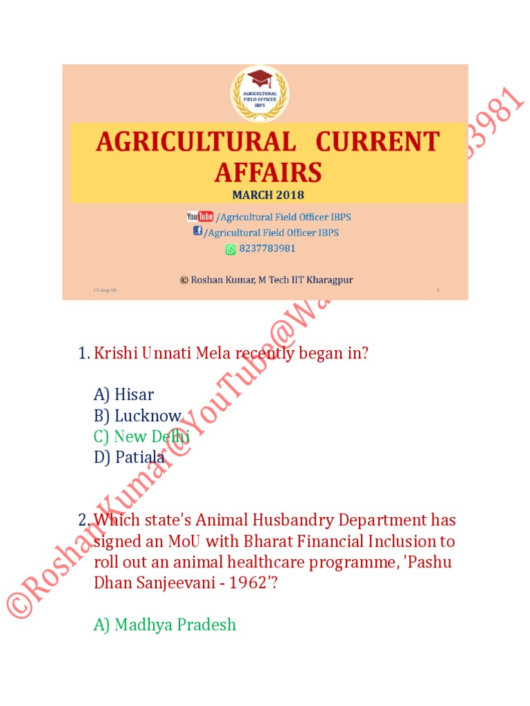 Agriculture Current Affairs | PDF | Agriculture | Economies