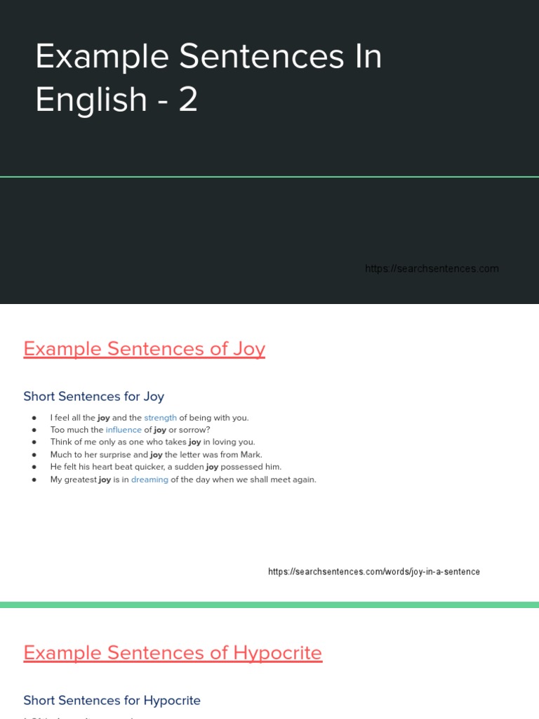 Example Sentences in English - 2 | PDF