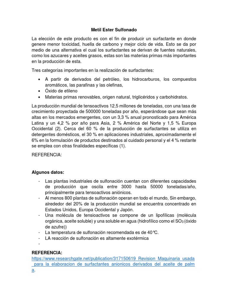 Metil Ester Sulfonado | PDF | Tensioactivo | Petróleo