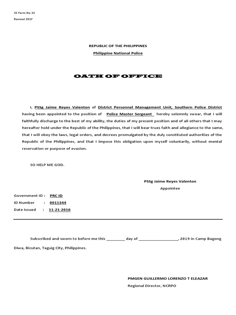 Oath of Office - PNP | PDF