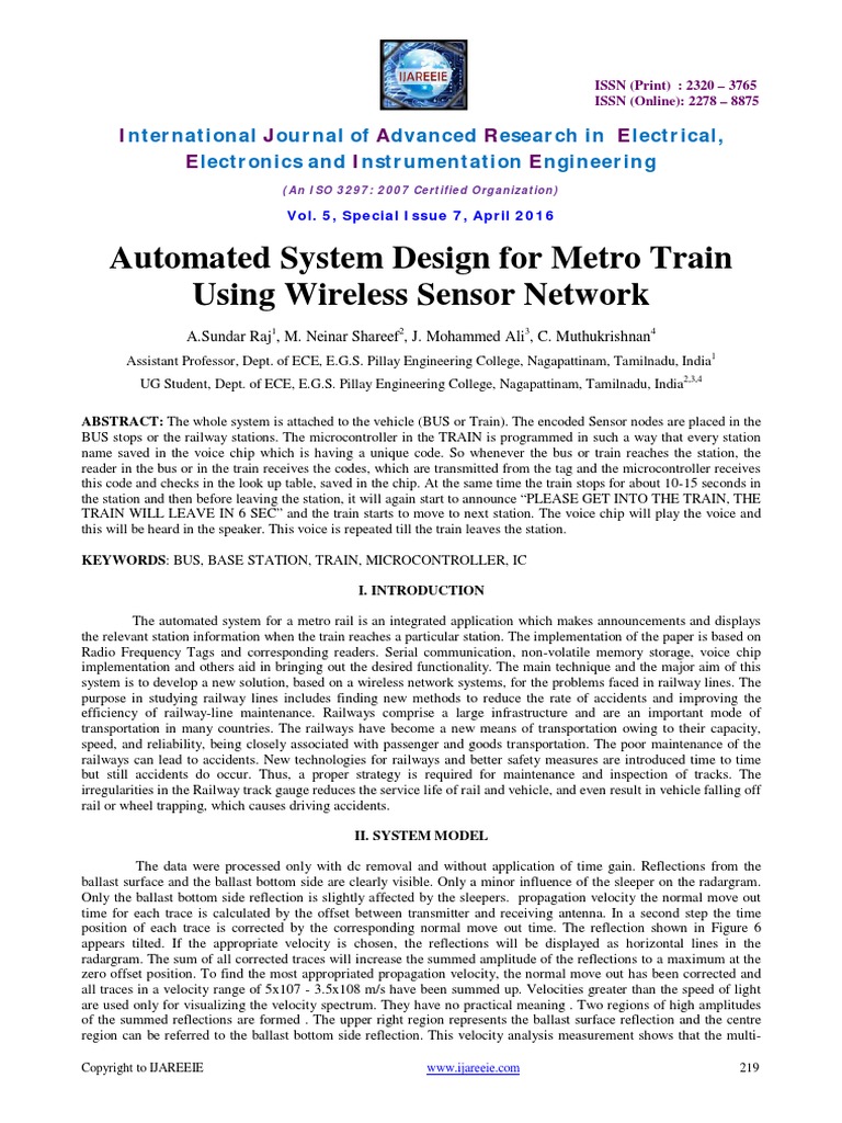 Automated System Design For Metro Train Using Wireless Sensor Network ...