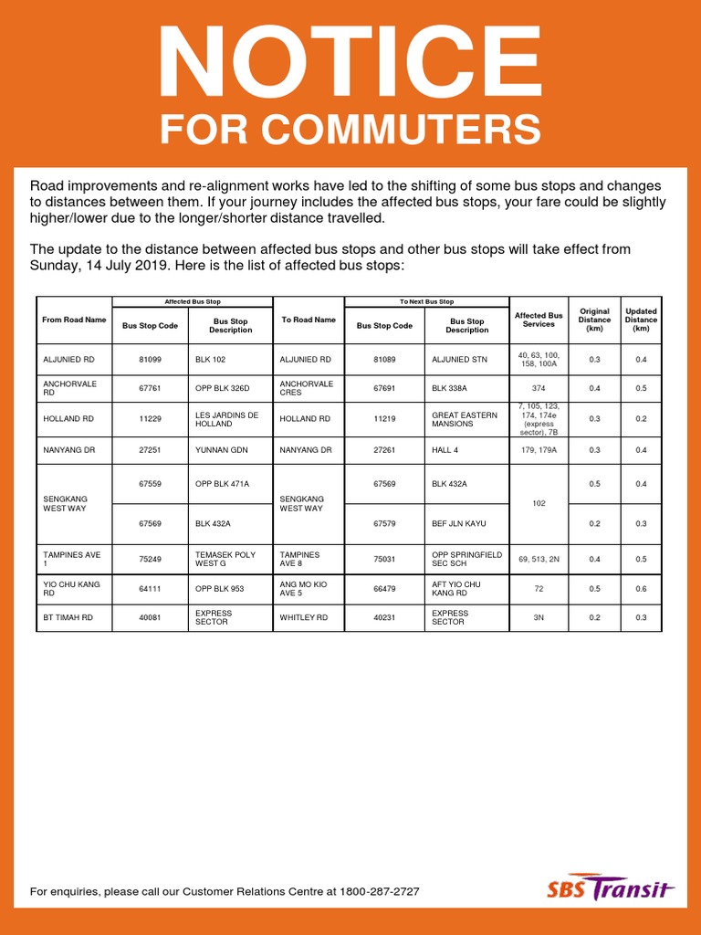 Notice of Adjusted Bus Stop Distances and Potential Fare Changes for ...