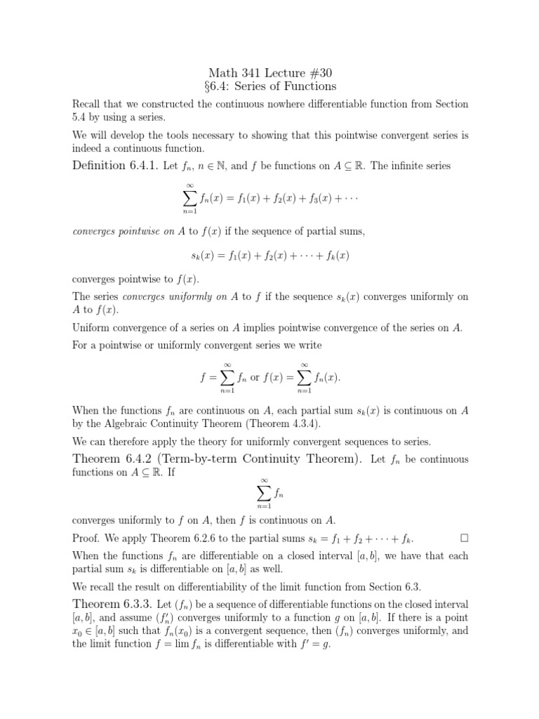 Lec30 PDF | PDF | Series (Mathematics) | Continuous Function