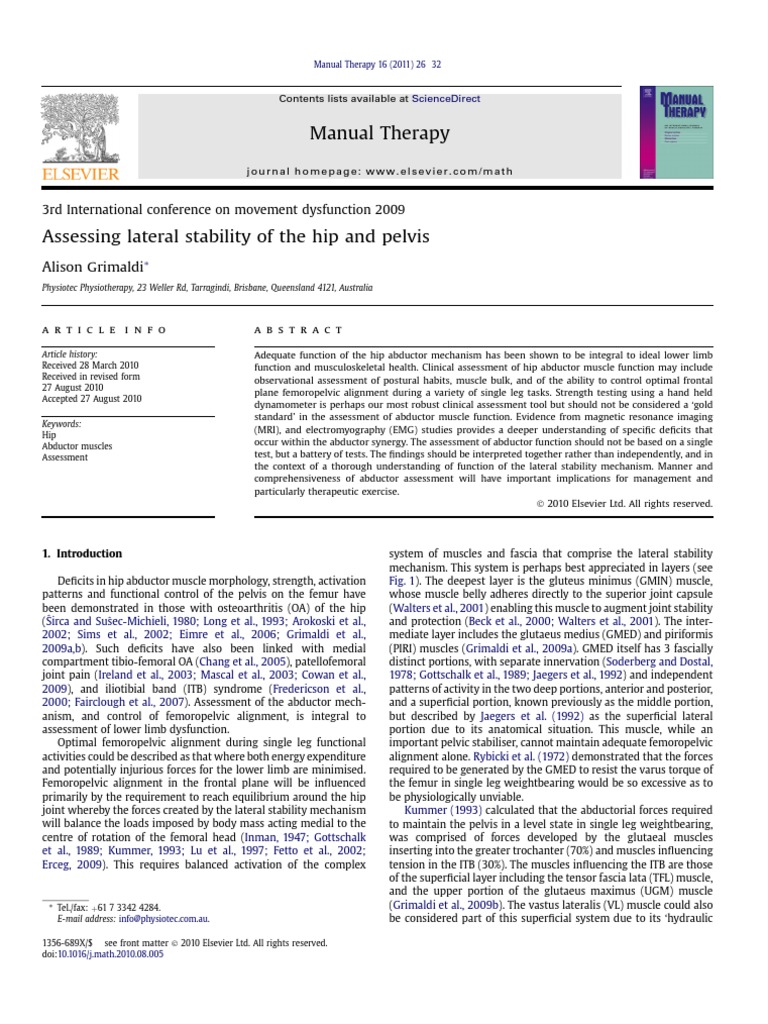 Assessing Lateral Stability of The Hip and Pelvis | PDF | Human Leg | Hip