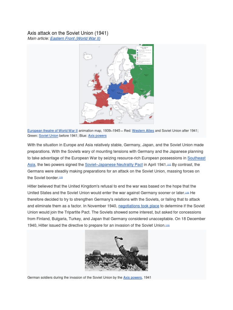 Axis Attack On The Soviet Union (1941) : Eastern Front (World War II ...