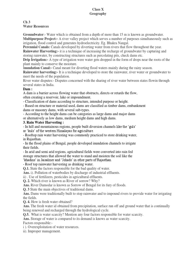 SST Class X Notes | PDF | Agriculture | Dam