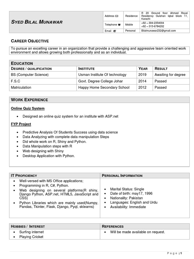 Bilal CV | PDF | Python (Programming Language) | Software